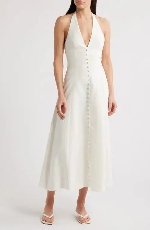 Faithfull The Brand Marie Linen Halter Dress In White - 65% Off