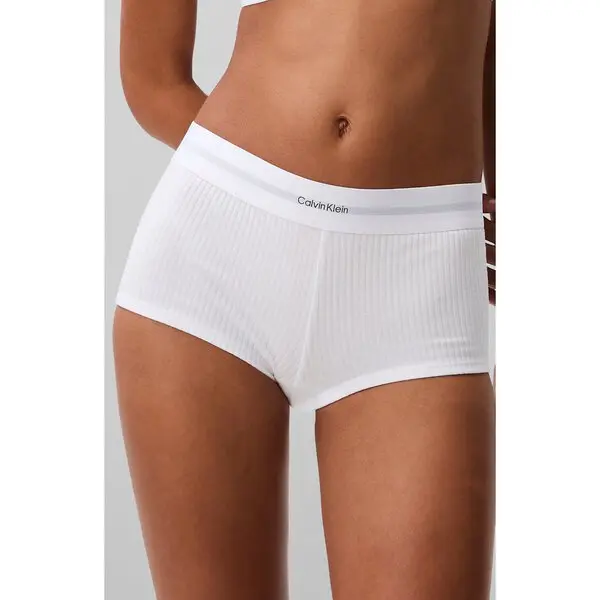 Calvin Klein Logo Rib Boyshorts - White