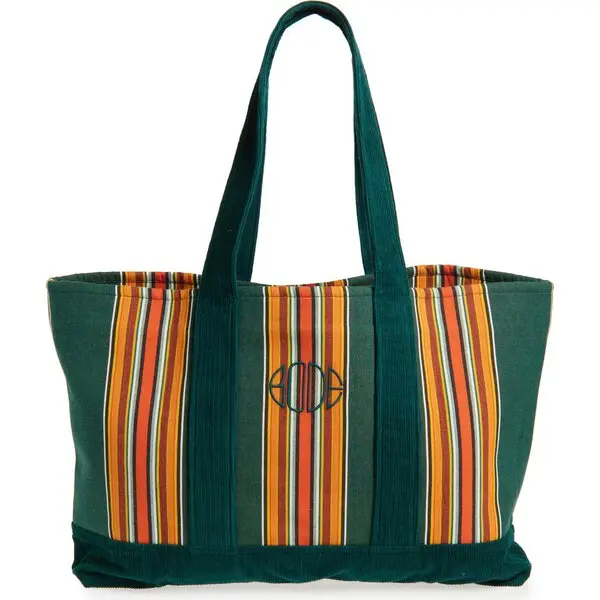 BODE Parakeet Stripe Canvas & Corduroy Tote - Green Multi