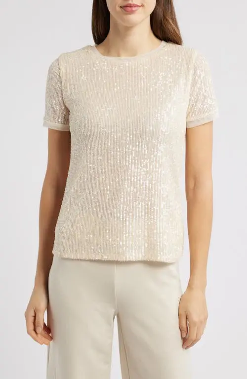Anne Klein Sequin Mesh Top - Soft Latte