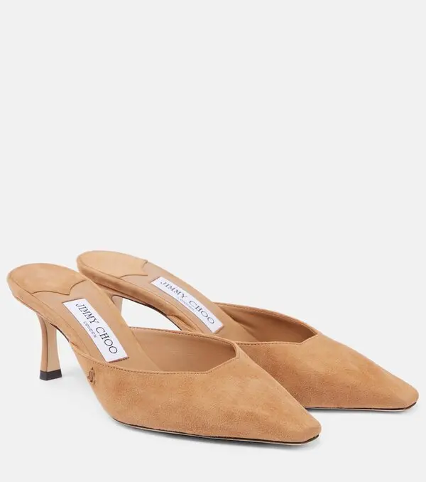JIMMY CHOO Vivi 65 Suede Mules - Beige
