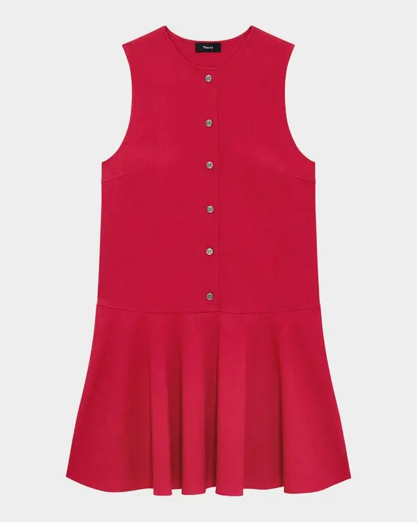 Theory Drop-waist Crunch Linen Mini Dress - Cherry