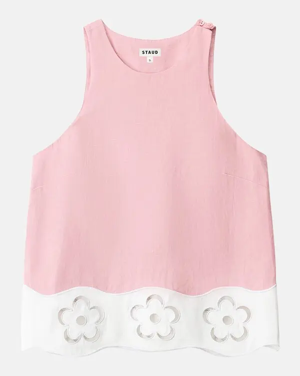 Staud Mika Linen Top - Faded Blush White