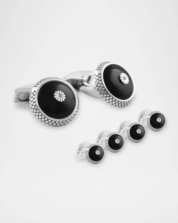 Tateossian Round Onyx Cufflink And Shirt Stud Set