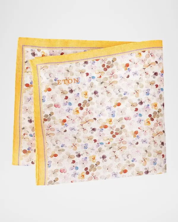 Eton Micro-floral Linen Pocket Square - Light Yellow