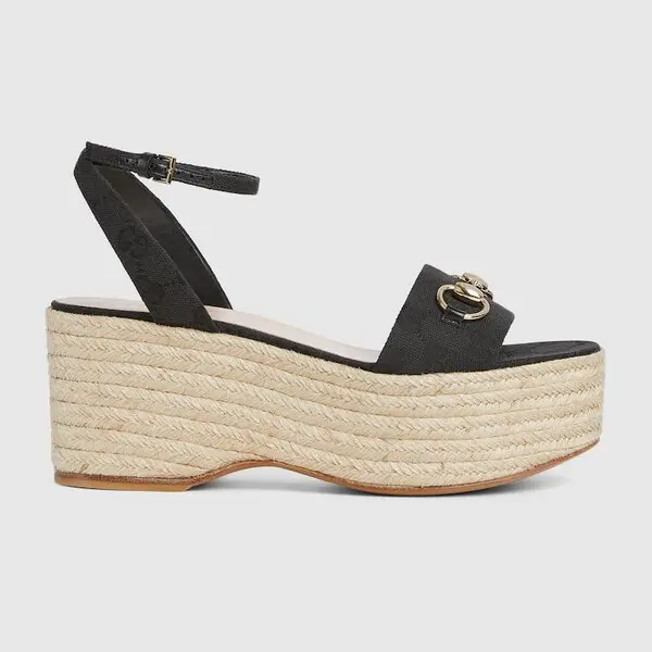 Gucci Gg Canvas Espadrille With Horsebit - Black