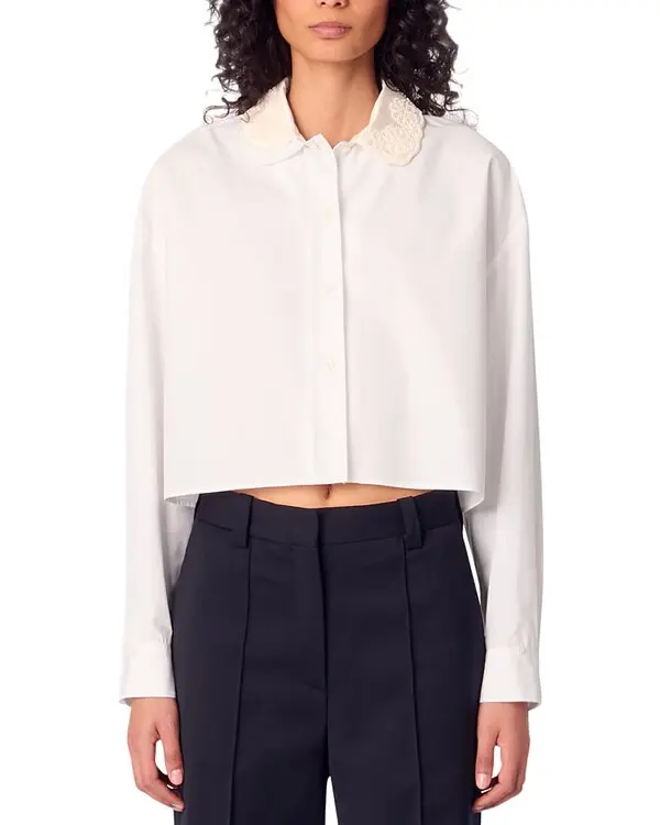 Maje Embroidered Collar Short Shirt