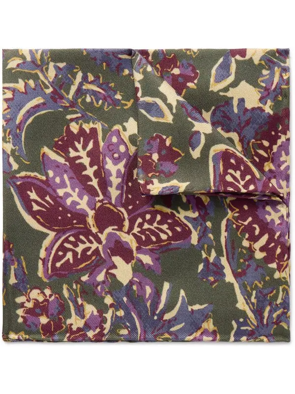 FAVOURBROOK Charleston Floral-print Silk-twill Pocket Square - Green