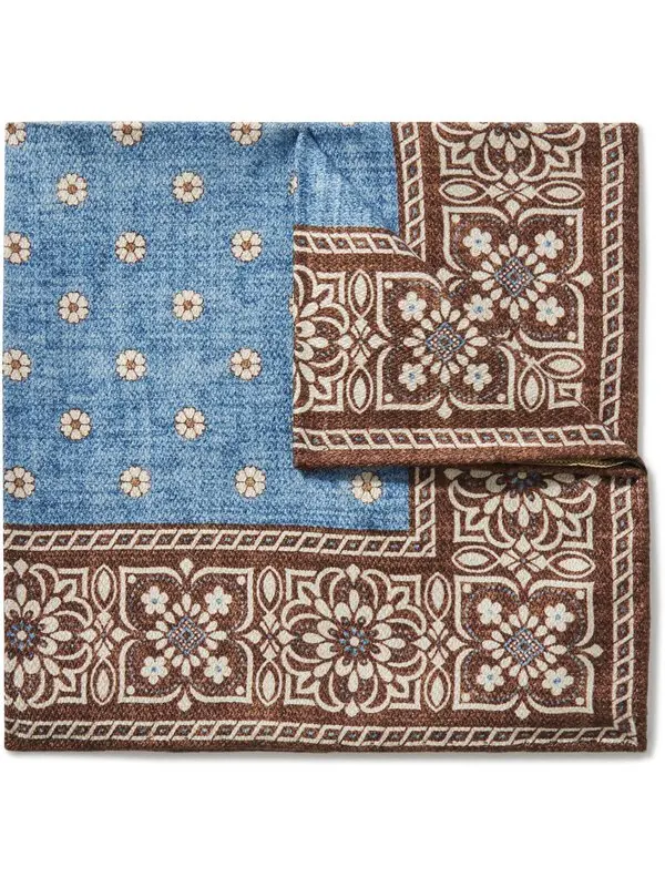 FAVOURBROOK Osterley Floral-print Silk-twill Pocket Square - Blue