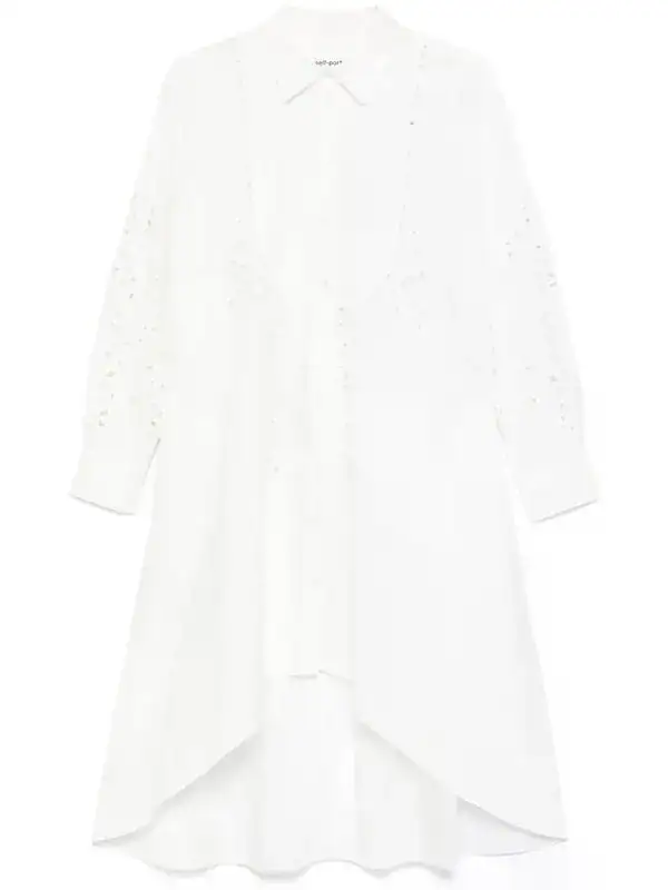 Self-Portrait Cotton Embroidered Shirt Dress - White | Editorialist
