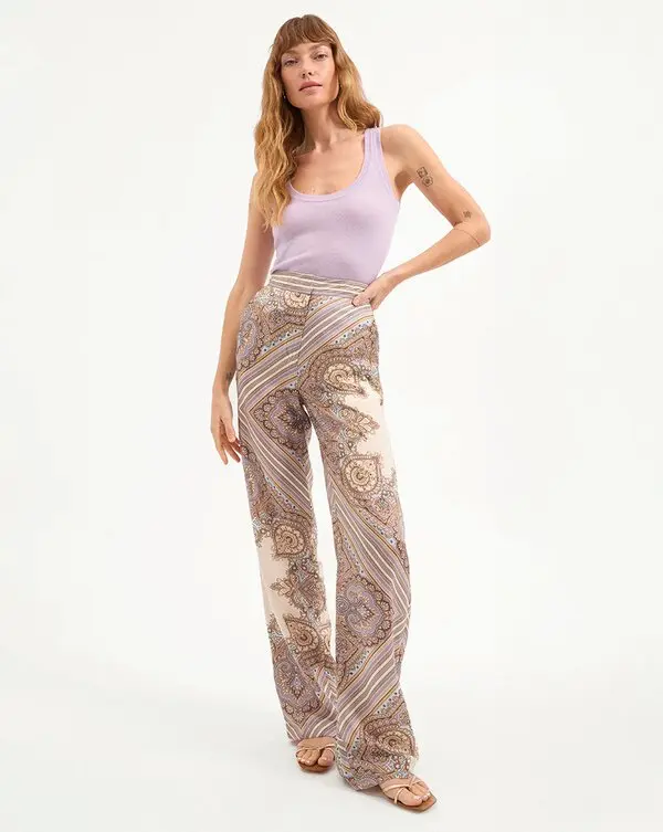 Veronica Beard Grigore Silk Pant - Stone Khaki Multi