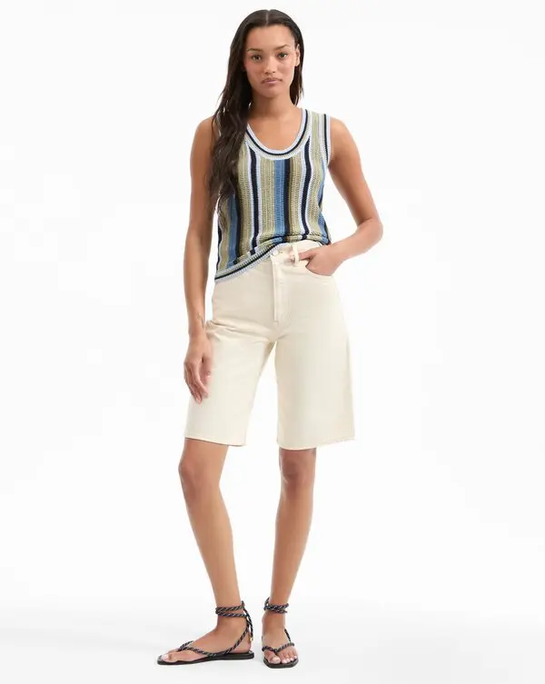 Veronica Beard Charlotte Longline Denim Short - Ecru
