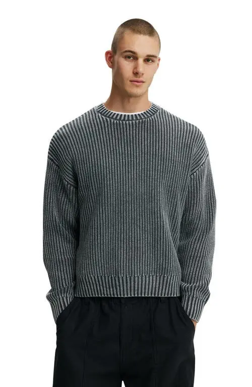 COTTON ON Washed Box Fit Crew Knit - Washed Black