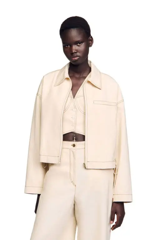 Sandro Denim Lace-up Jacket - Sand