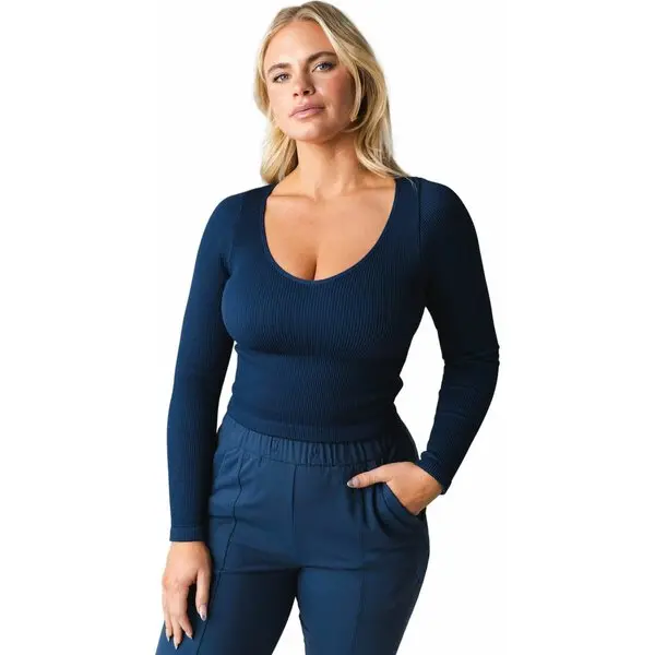 VITALITY Synergy V Long Sleeve Ribbed Top - Navy