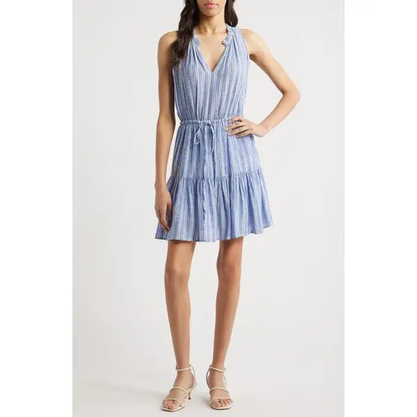 Rails Albany Stripe Tiered Linen-blend Dress - Lake View Stripe