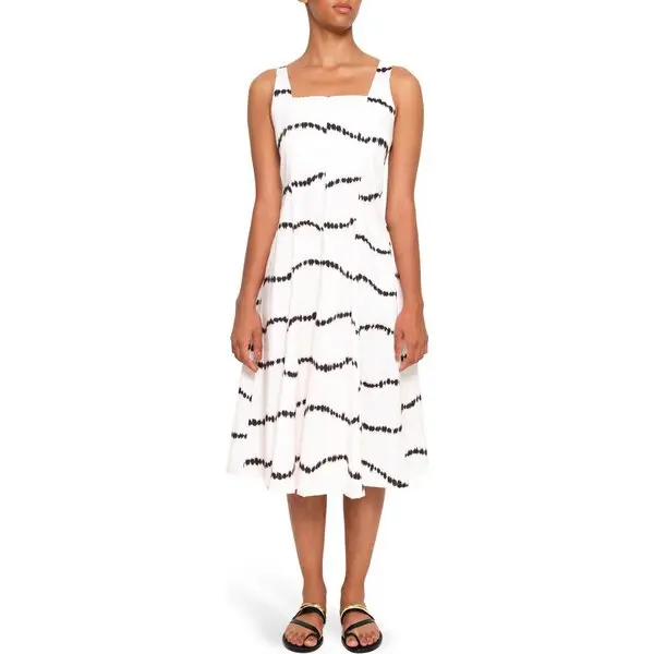 THE LULO PROJECT Sea Stretch Cotton Midi Dress - Beige Waves