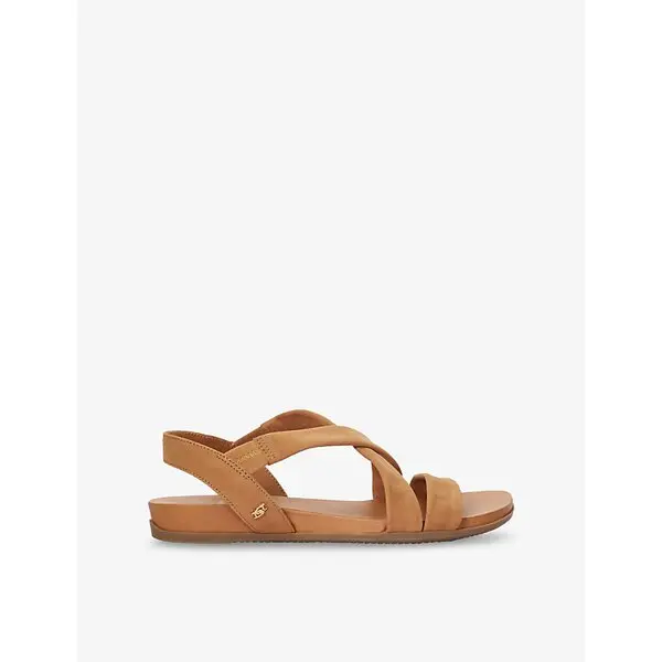 DUNE Landies Comfort-strap Leather Flat Sandals - Camel Nubuck