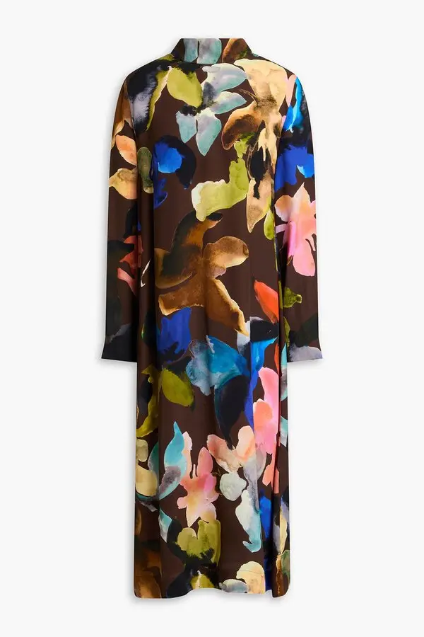 Stine Goya Floral-print Tencel™ Lyocell-blend Midi Dress - Chocolate