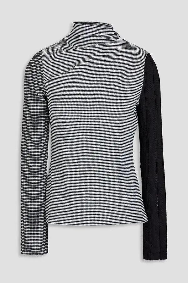 Stine Goya Patchwork Seersucker Turtleneck Top