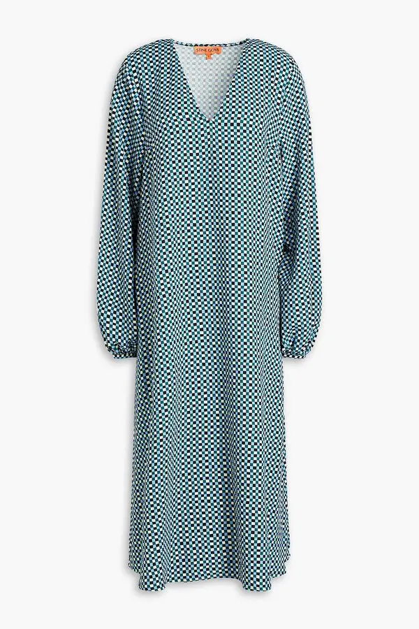 Stine Goya Printed Stretch-seersucker Midi Dress