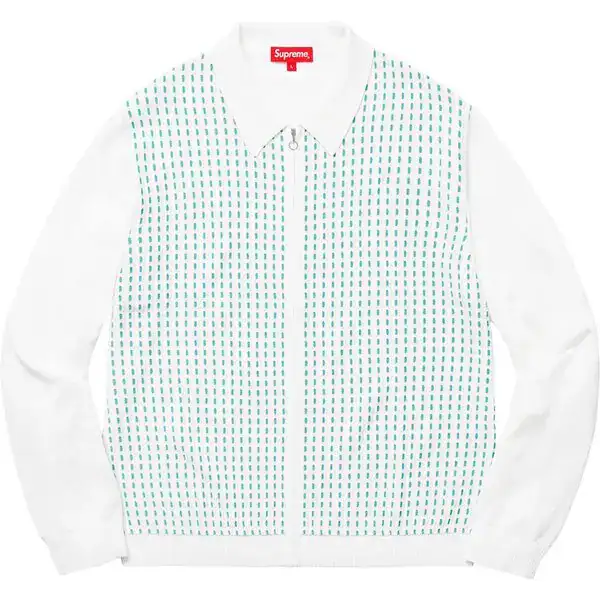 トップス Supreme dashes zip up knit polo Supreme Dashes Zip Up Knit Polo Shirt - White | Editorialist