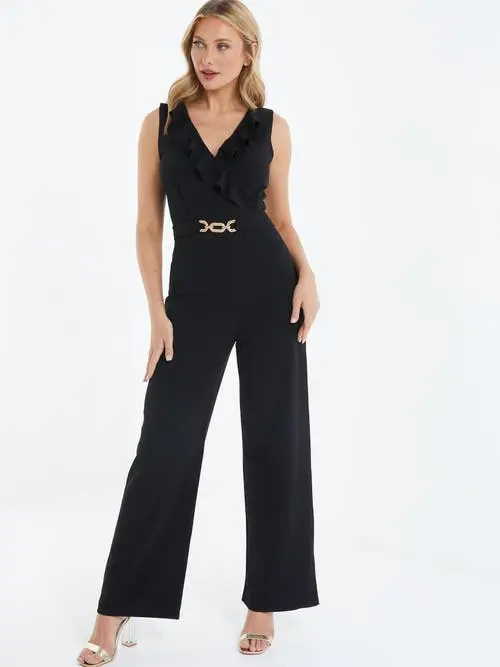QUIZ Buckle Detail Palazzo Jumpsuit - Black