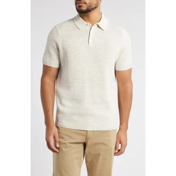 Treasure & Bond Textured Linen & Cotton Polo Sweater - Ivory Egret- Beige