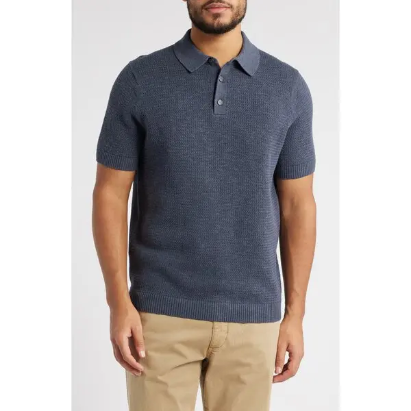 Treasure & Bond Textured Linen & Cotton Polo Sweater - Navy India Ink