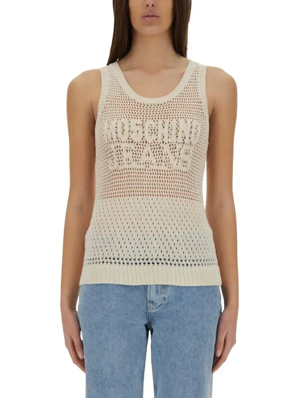 MOSCHINO JEANS Mesh Top With Logo - Beige