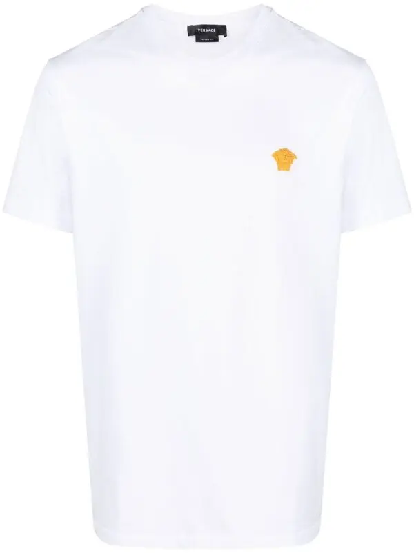 Versace Crewneck T-shirt With Medusa Embroidery On The Front In Cotton - White