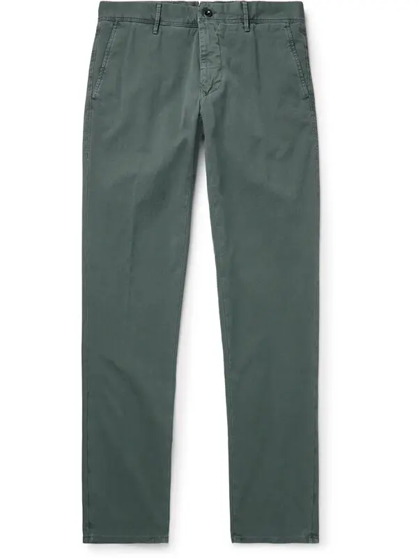 Incotex Slim-fit Panama Stretch-cotton Canvas Trousers - Green