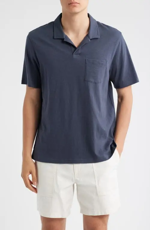 Treasure & Bond Lived In Johnny Collar Slub Cotton Pocket Polo - Navy India Ink