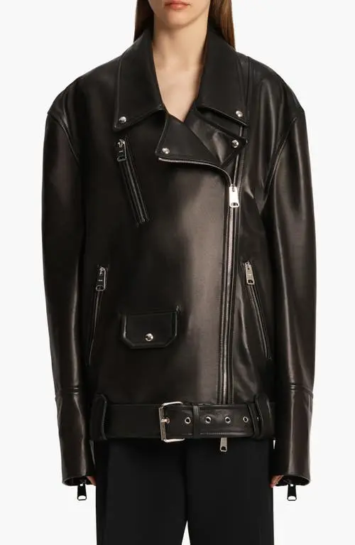 Khaite Hansel Oversized Lambskin Leather Biker Jacket
