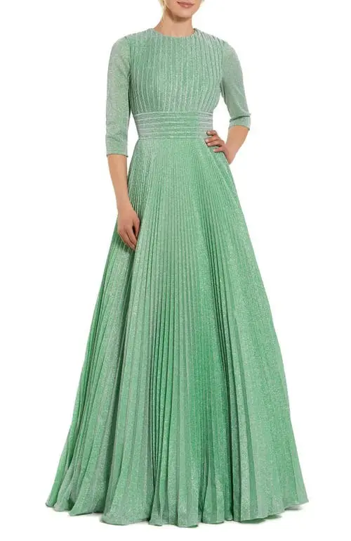 Mac Duggal Shimmering Georgette Pleated Gown