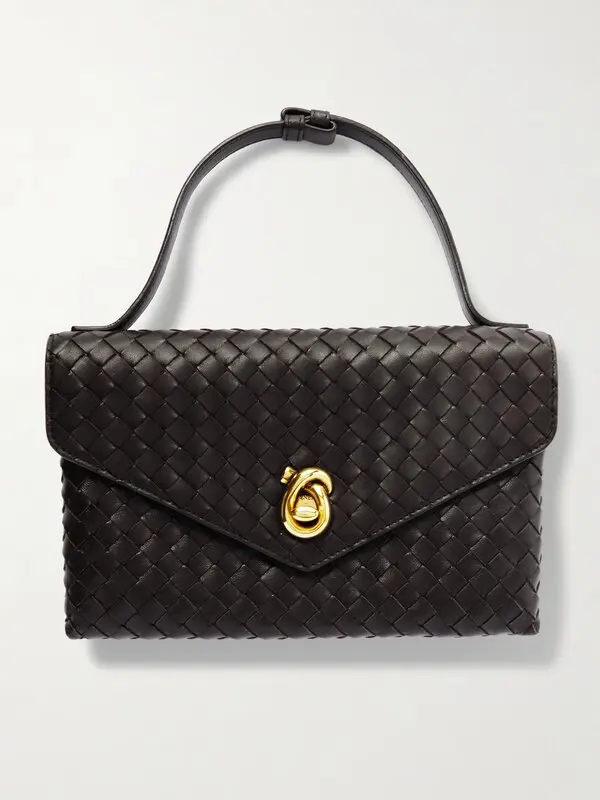 Bottega Veneta Knot Lock Intrecciato Leather Shoulder Bag - Brown