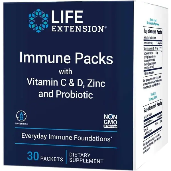LIFE EXTENSION Immune Packs With Vitamin C & D Zinc And Probiotic 30 Packs