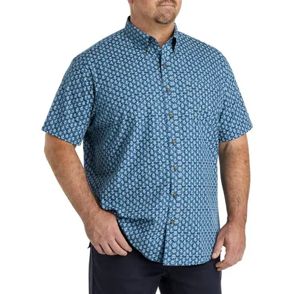 HARBOR BAY BY DXL Big & Tall Easy-care Floral Print Sport Shirt - Blue