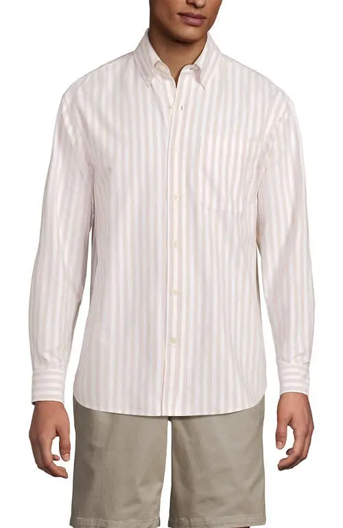 LANDS' END Relaxed Sail Rigger Oxford Shirt - Desert Tan/white Stripe