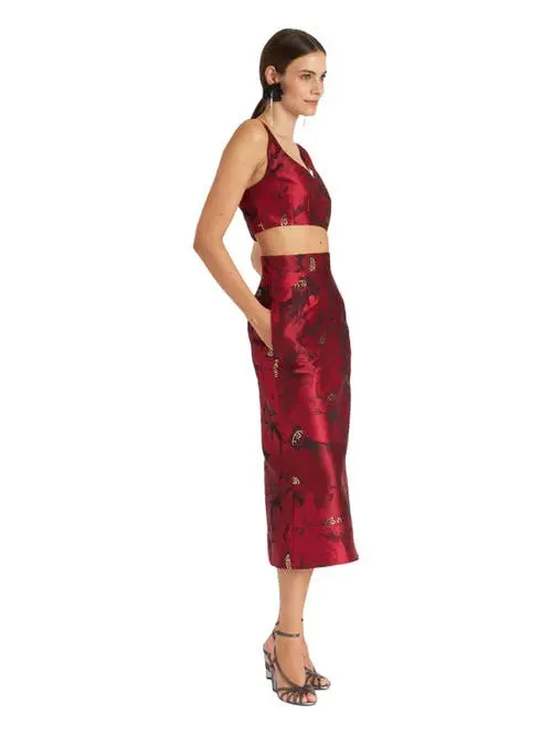 La DoubleJ Baia Crop Top - Jacquard Ruby Red