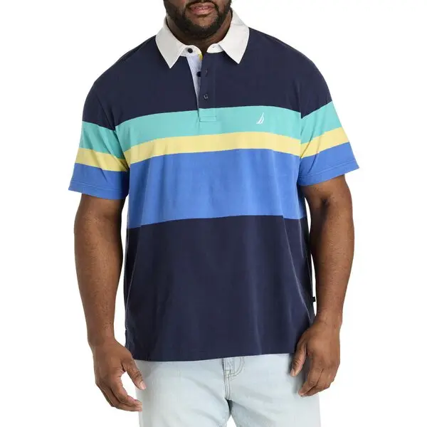 NAUTICA Big & Tall Colorblocked Polo Shirt - Navy Seas