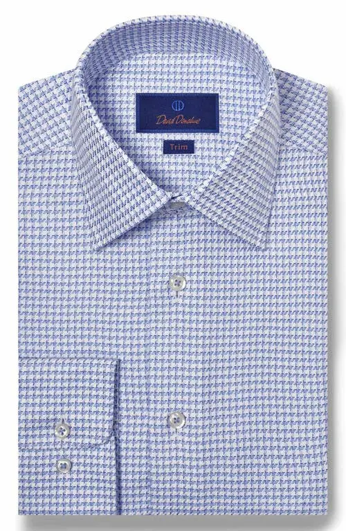 David Donahue Trim Fit Twill Texture Check Dress Shirt - Blue/ Sky