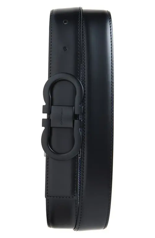 FERRAGAMO Double Gancio Leather Reversible Belt - Nero Midnight