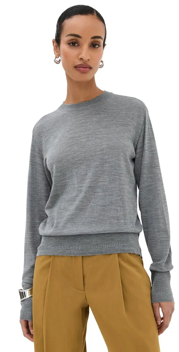 Another Tomorrow Featherweight Crewneck Top - Grey
