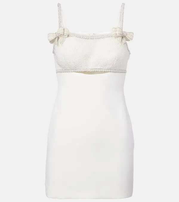 SELF-PORTRAIT Faux Pearl-embellished Crêpe Minidress - White