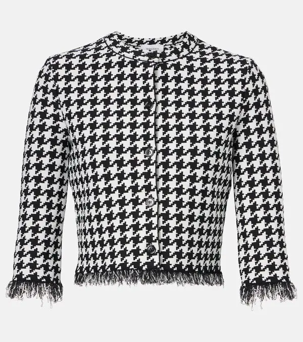 Alexander McQueen Houndstooth Jacquard Cardigan With Fringed Trim