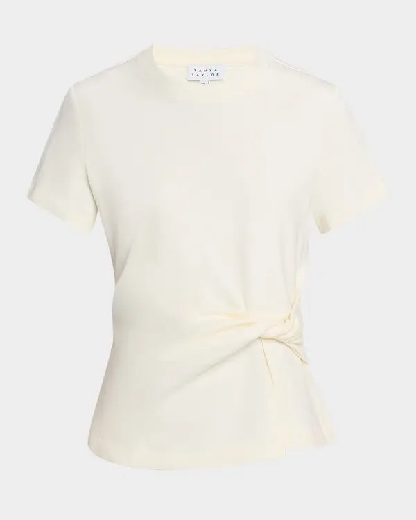 Tanya Taylor Carlita Short-sleeve Twist Top - Chalk