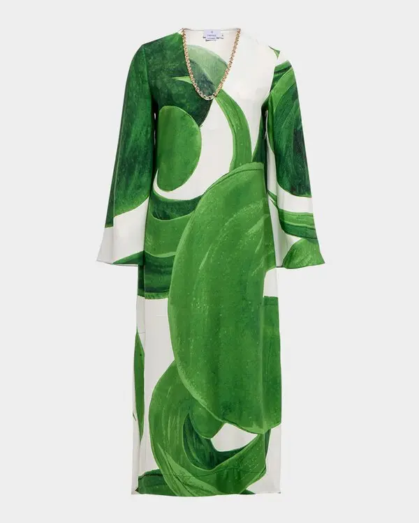 Themis Z Artemis Embellished Abstract-print Midi Dress - Two Tone Green