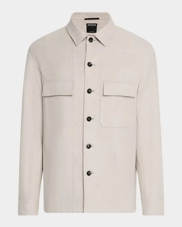 Zegna Melange Linen-blend Overshirt - Md Bge Sld