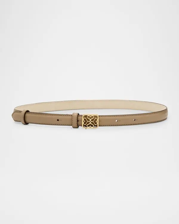 Strathberry Monogram Metal Buckle Leather Belt - Macadamia
